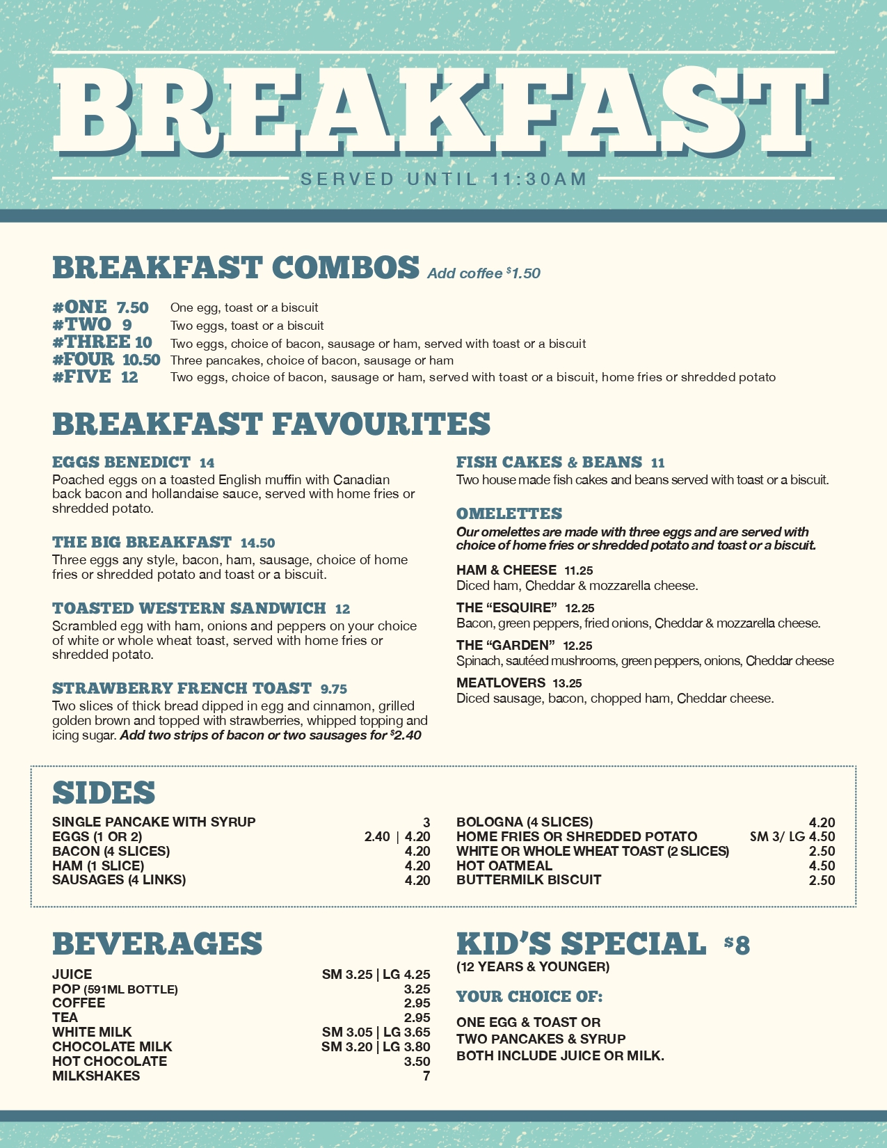 Breakfast Menu - Esquire Restaurant. Bedford Highway, Bedford
